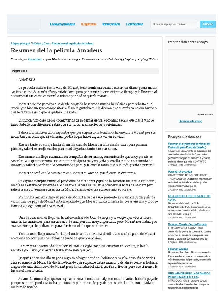 Resumen Amadeus | PDF | Wolfgang Amadeus Mozart