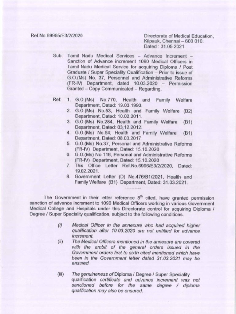 Advance Increment For Medical Officers | PDF
