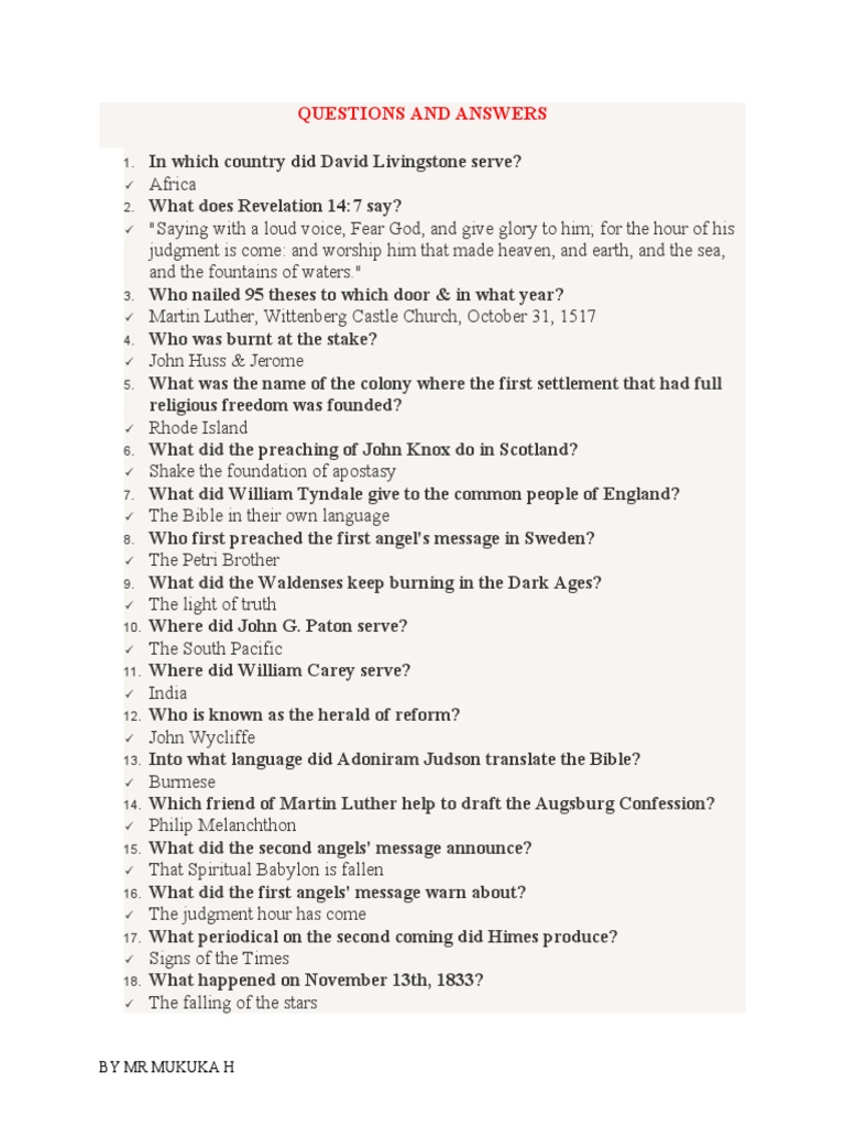 Questions and Answers | PDF | Protestantism | Religious Belief And Doctrine