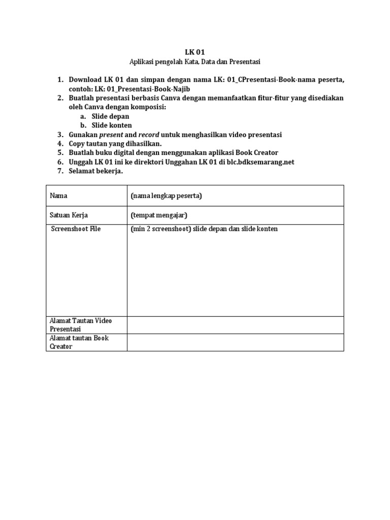 LK 01 Aplikasi Pengolah Kata, Data Dan Presentasi | PDF | Teknologi & Rekayasa