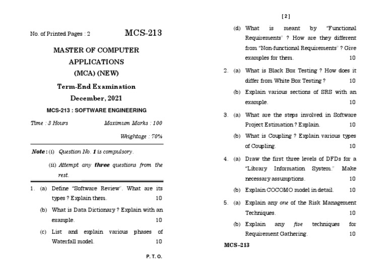 MCS-213 Software Engineering (December 2021) | PDF | Software ...