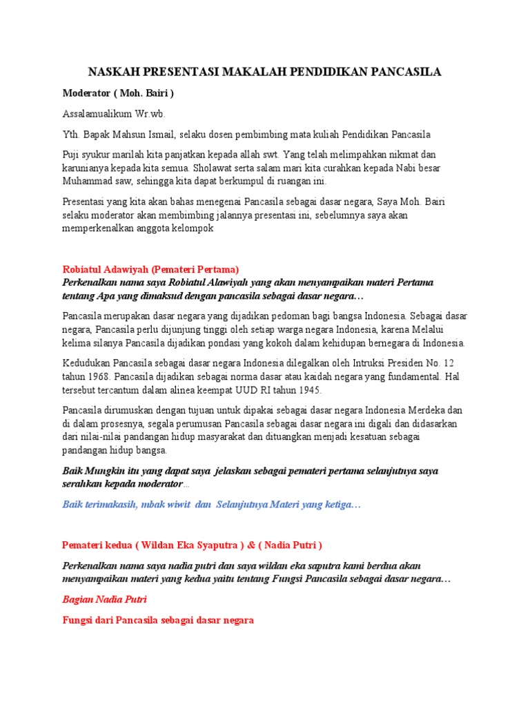 Naskah Presentasi Pendidikan Pancasila | PDF