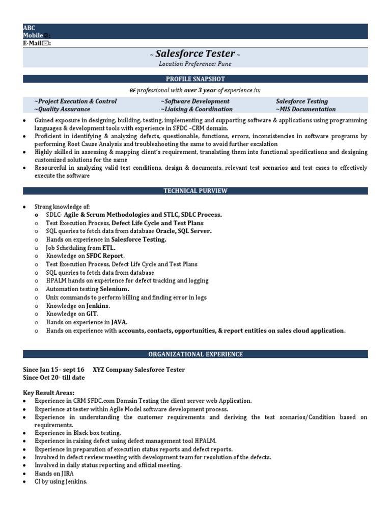 SFDC Sample Resume | PDF | Software Development Process | Software Testing SFDC Sample Resume | PDF | Software Development Process | Software Testing