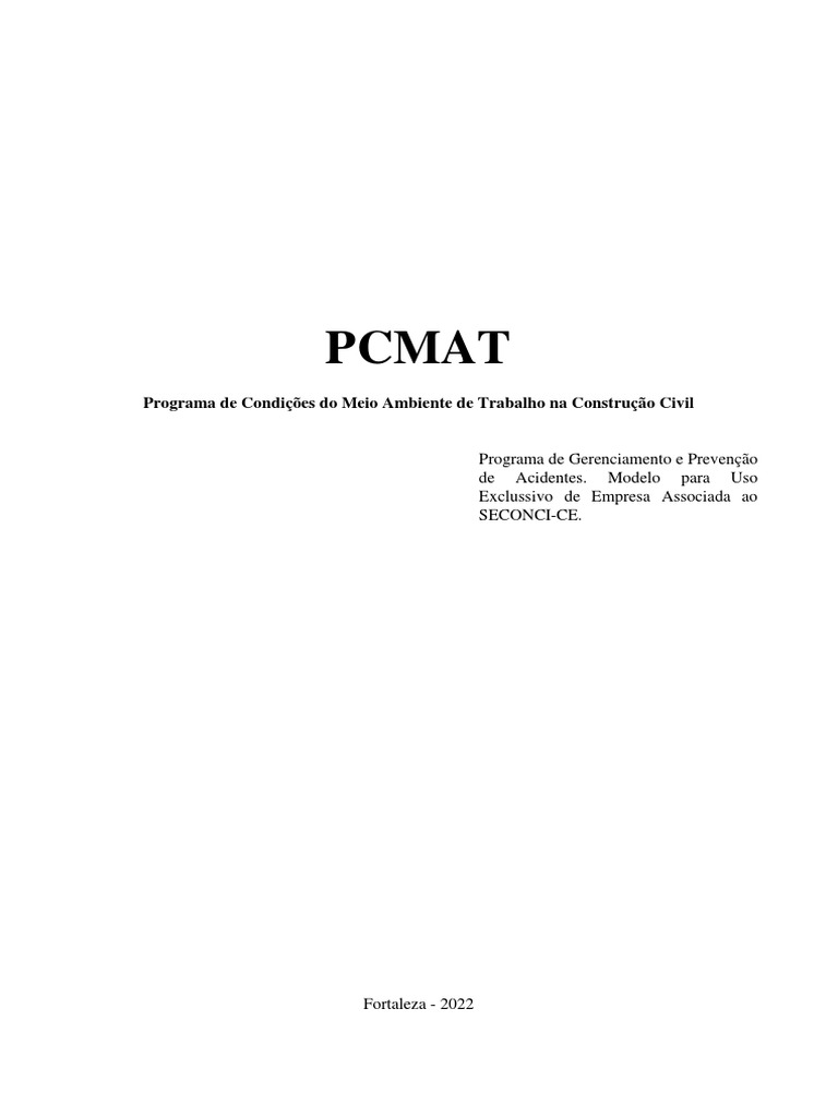 Pcmat - Programa de Condições e Meio Ambiente de Trabalho Na Construção ...