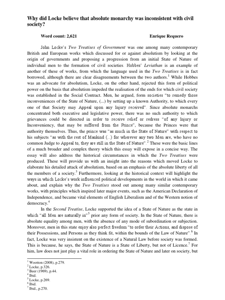Locke's Rejection of Absolute Monarchy | PDF | John Locke | Social Contract