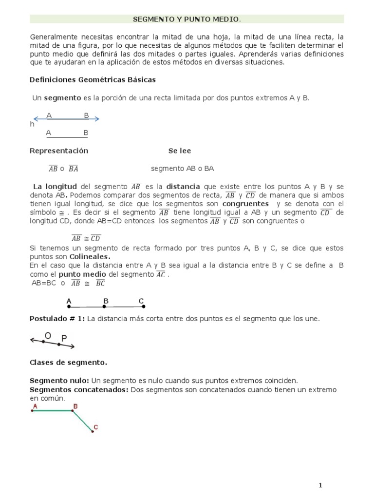 Segmento y Punto Medio | PDF | Multiplicación | Longitud