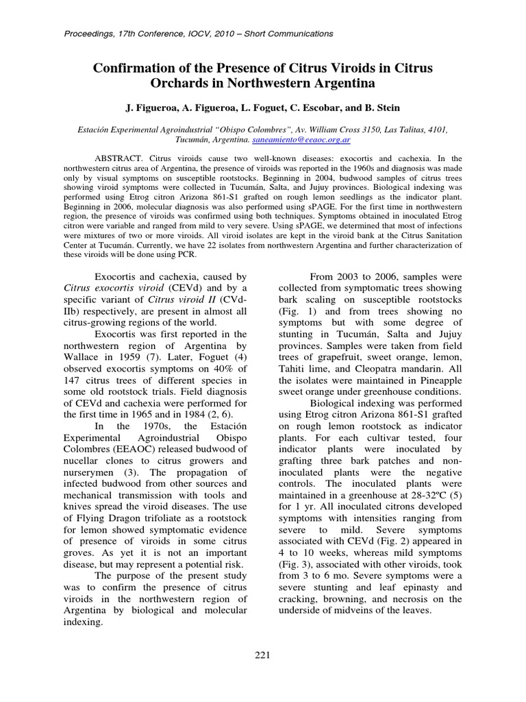 Figueroa Et Al. - 2010 - Confirmation of The Presence of Citrus Viroids ...