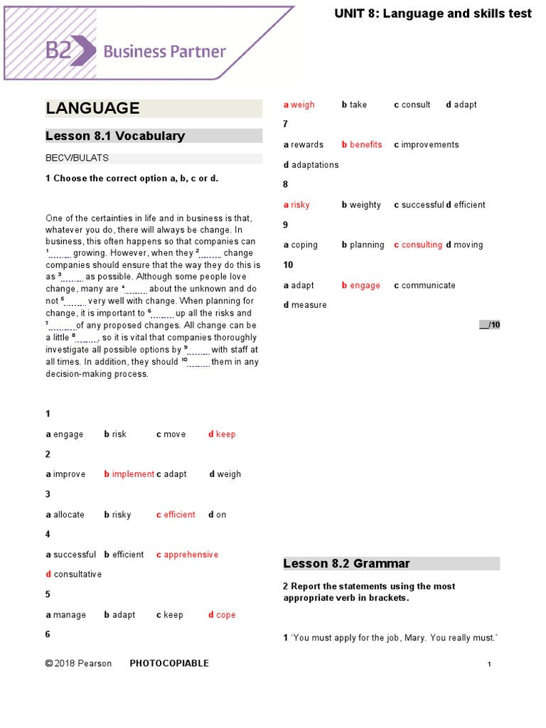 Bp B2 Tests Unit8 Pdf