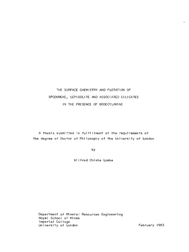 Flotation Li Minerals - Lombe - WC - 1983 - PHD - Thesis | PDF ...