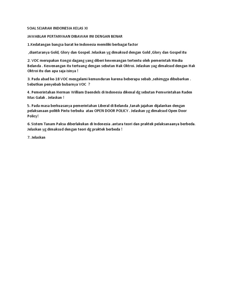 Soal Sejarah Indonesia Kelas XI | PDF