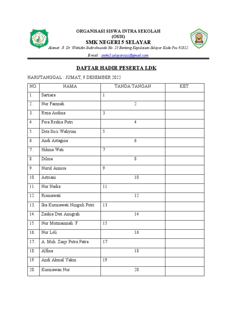 Absen Peserta LDK | PDF