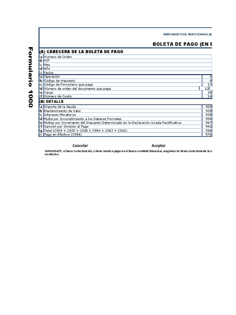Instrucciones para Boleta 1000 en Efectivo | PDF | Economias | Dinero