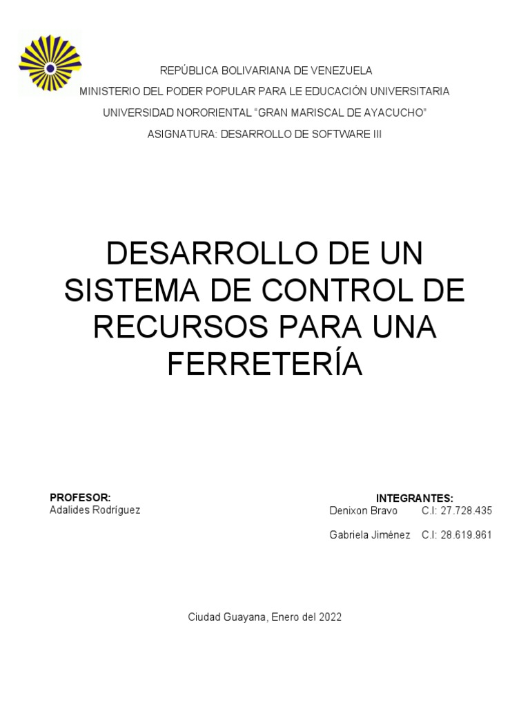 Desarrollo de Un Sistema de Control de Recursos para Una Ferretería | Descargar gratis PDF ...
