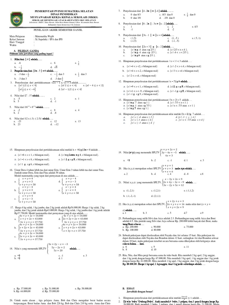 Soal Smester 1 MTK Wajib X | PDF