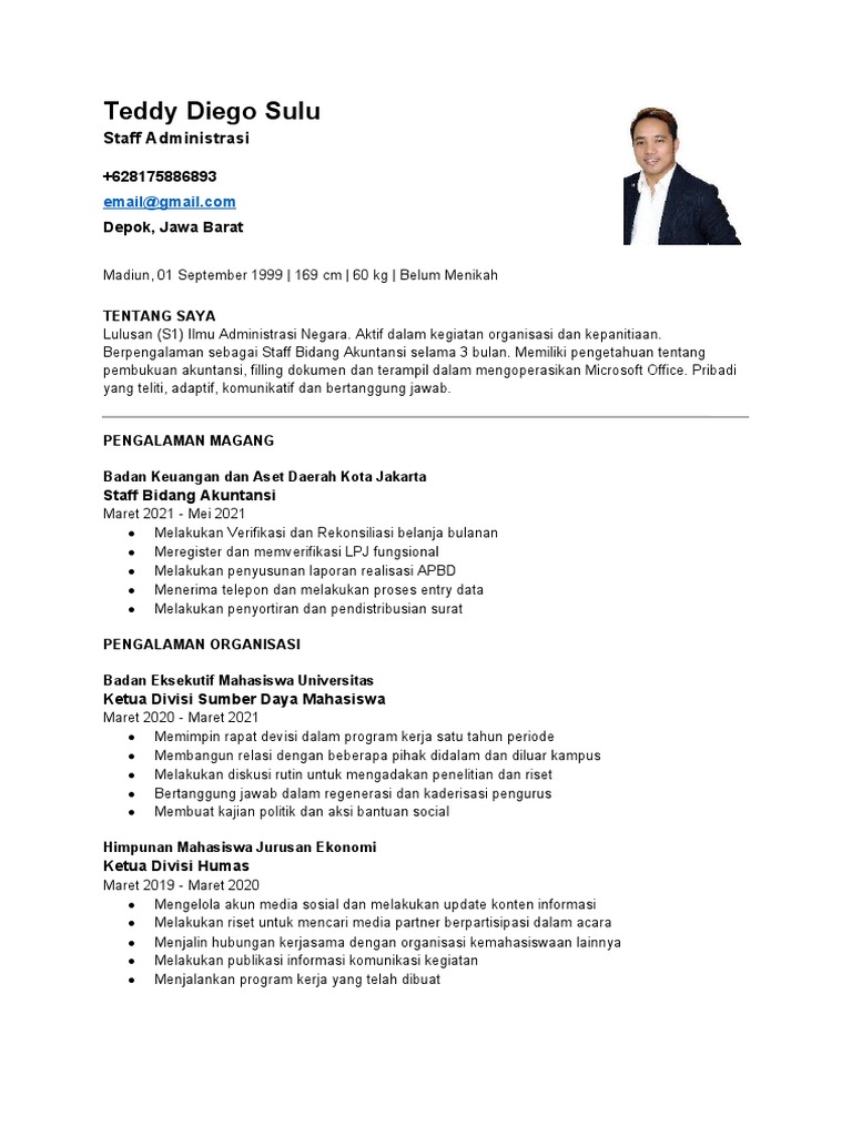 CV Teddy Diego: Staff Administrasi | PDF