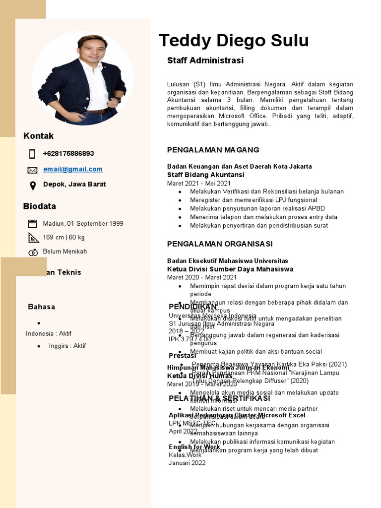 CV Staff Administrasi Teddy Diego | PDF | Seni | Komputer