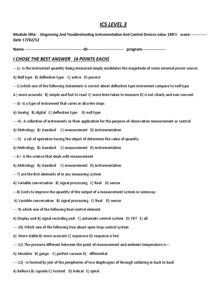 Ics Level 3 Pdf Instrumentation Measurement