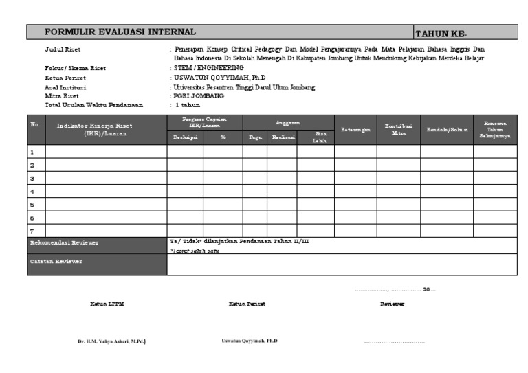 Formulir Evaluasi Internal Tahun Ke | PDF