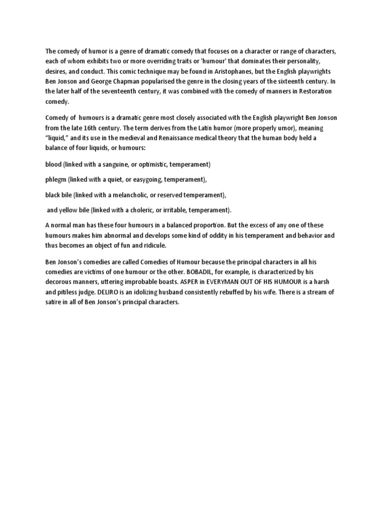 Comedy of Humours | PDF