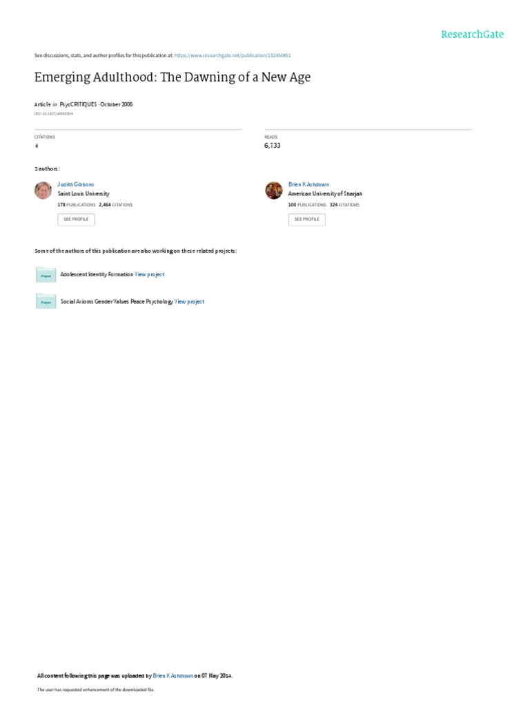 Arnett (2006) | PDF | Adults | Adolescence