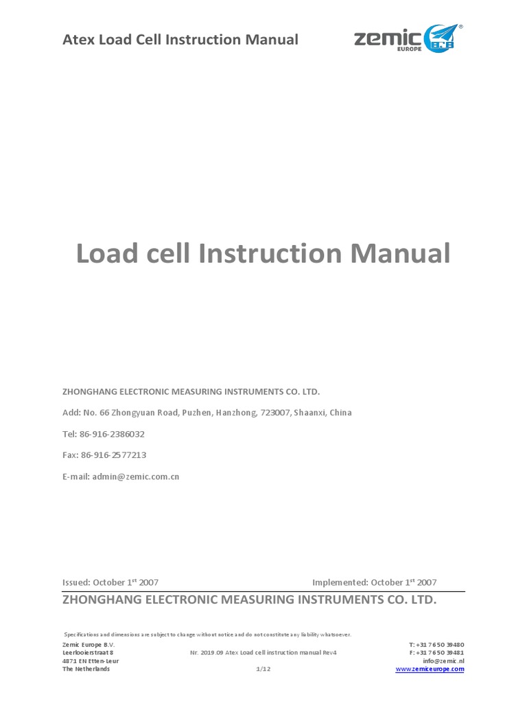 Atex Loadcell Instruction | PDF | Electrical Engineering | Electricity