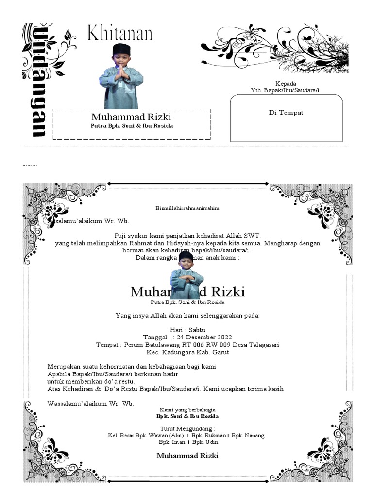 Undangan Sunat M. Rizki | PDF