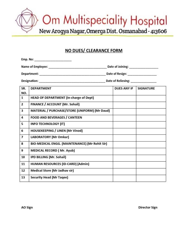 Employee No Dues Clearance Form | PDF