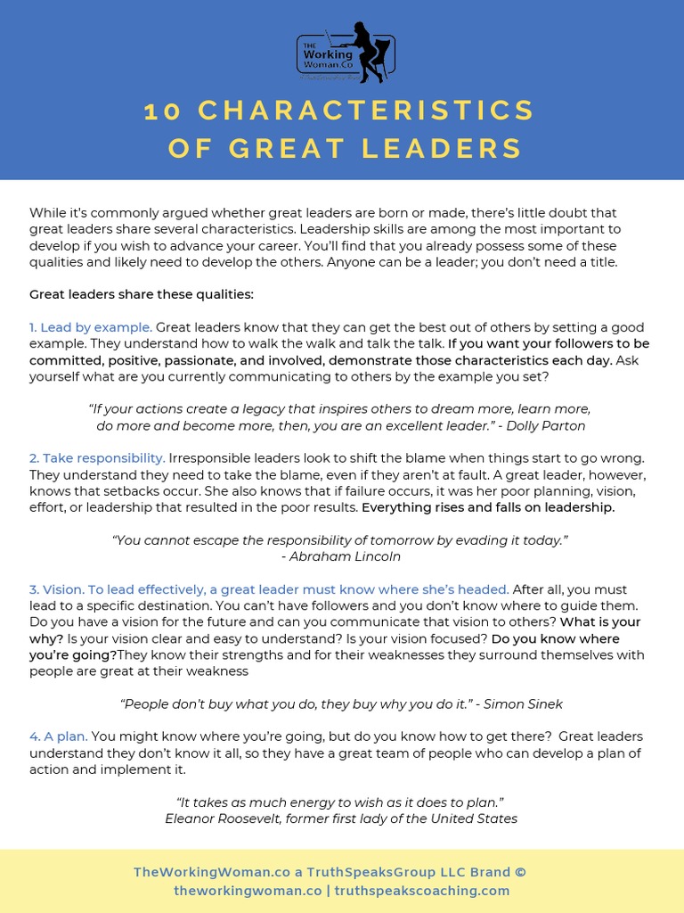 10 Characteristics of Great Leaders | PDF | Leadership | Psychological ...