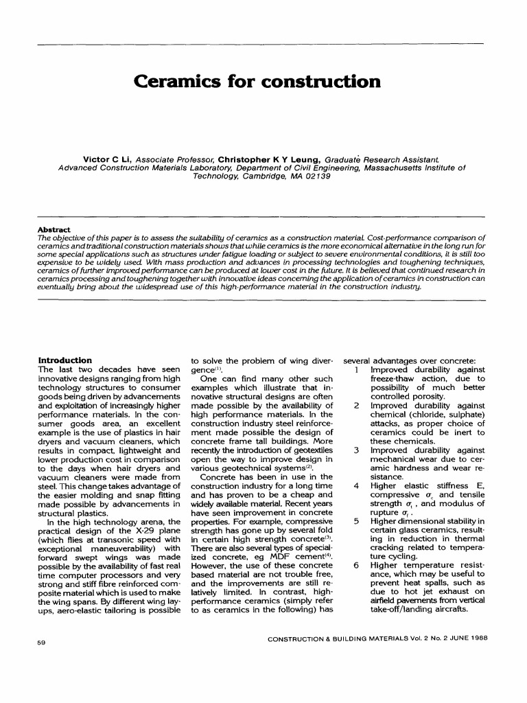 Ceramics as Advanced Construction Materials | PDF | Composite Material ...