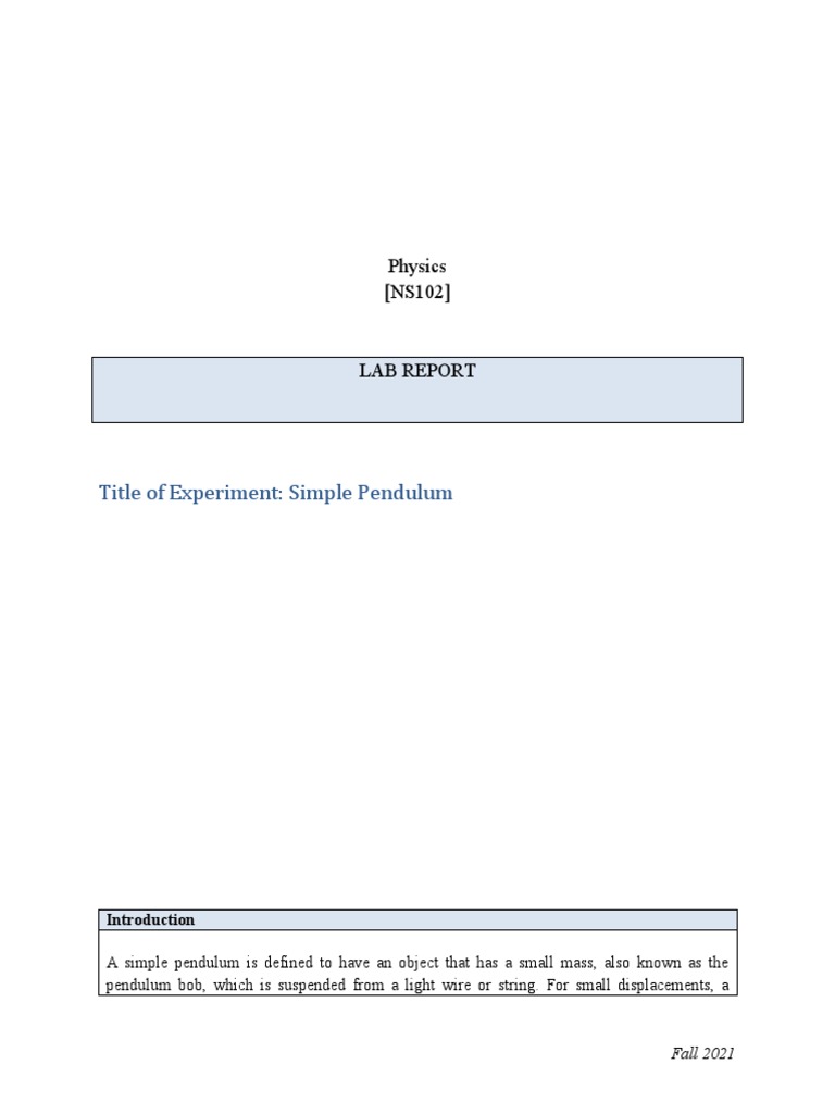 PhysicsLabReport - SP Simple Pendulum | PDF | Pendulum | Oscillation
