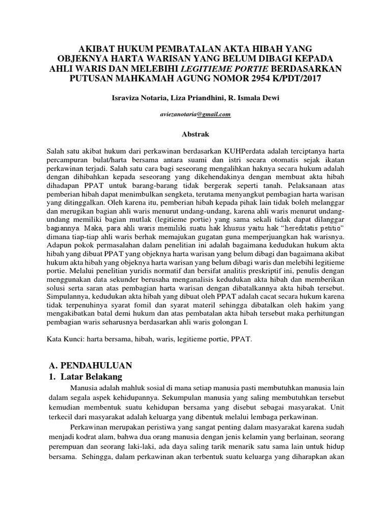 Akibat Hukum Pembatalan Akta Hibah Yang Objeknya Harta Warisan Yang ... Akibat Hukum Pembatalan Akta Hibah Yang Objeknya Harta Warisan Yang ...