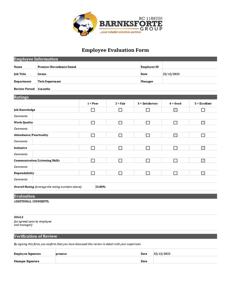 Employee Evaluation Form | PDF