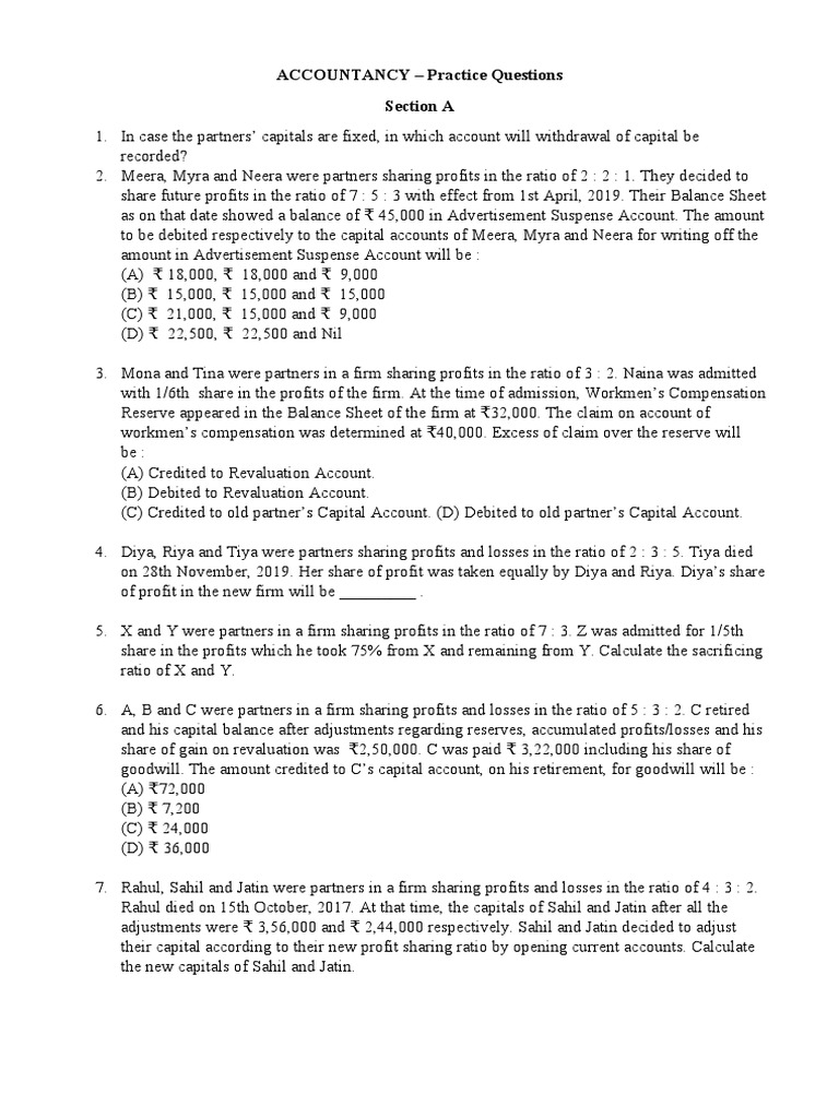 ACCOUNTANCY-Practice Questions | PDF | Depreciation | Investing