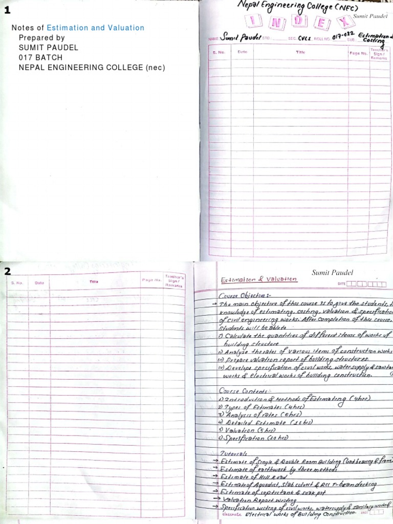 Estimation and Valuation Notes by Sumit Paudel | PDF
