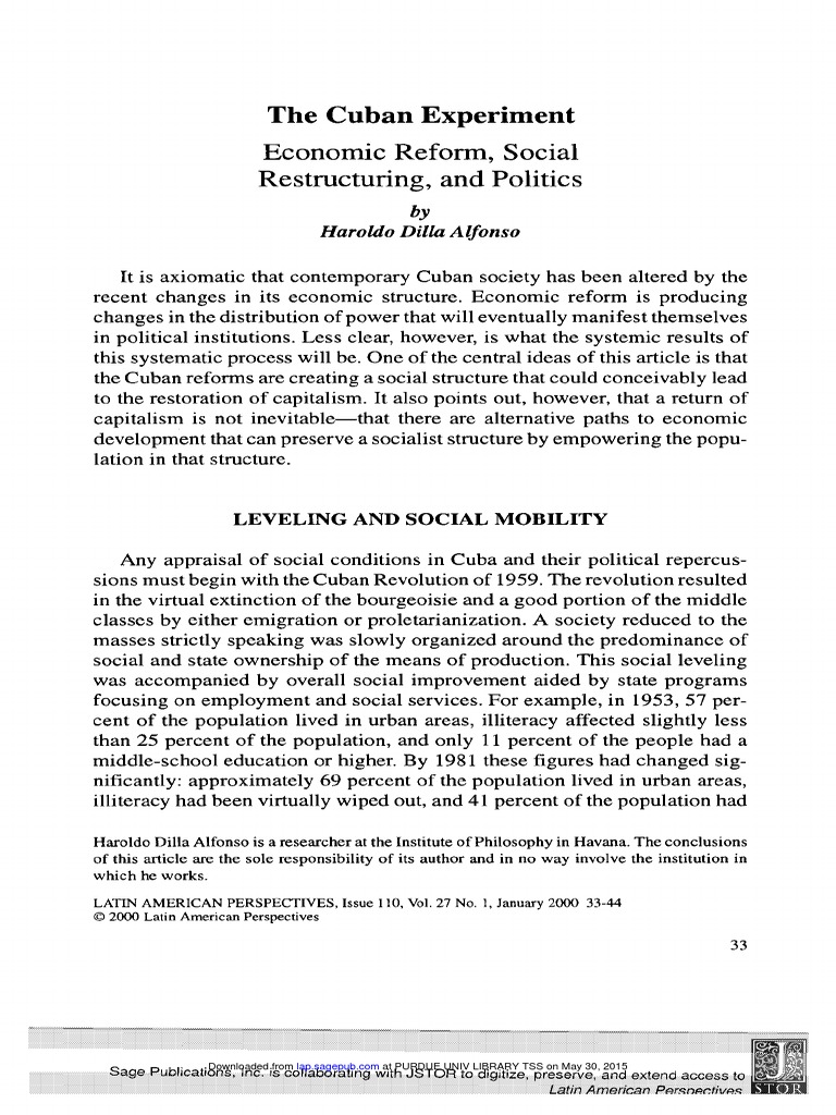 Alfonso Haroldo Dilla. The Cuban Experiment, 2000 | PDF | Cuba ...