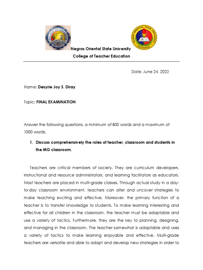 Beed 16 Final Examination | PDF | Educational Assessment | Teaching Method