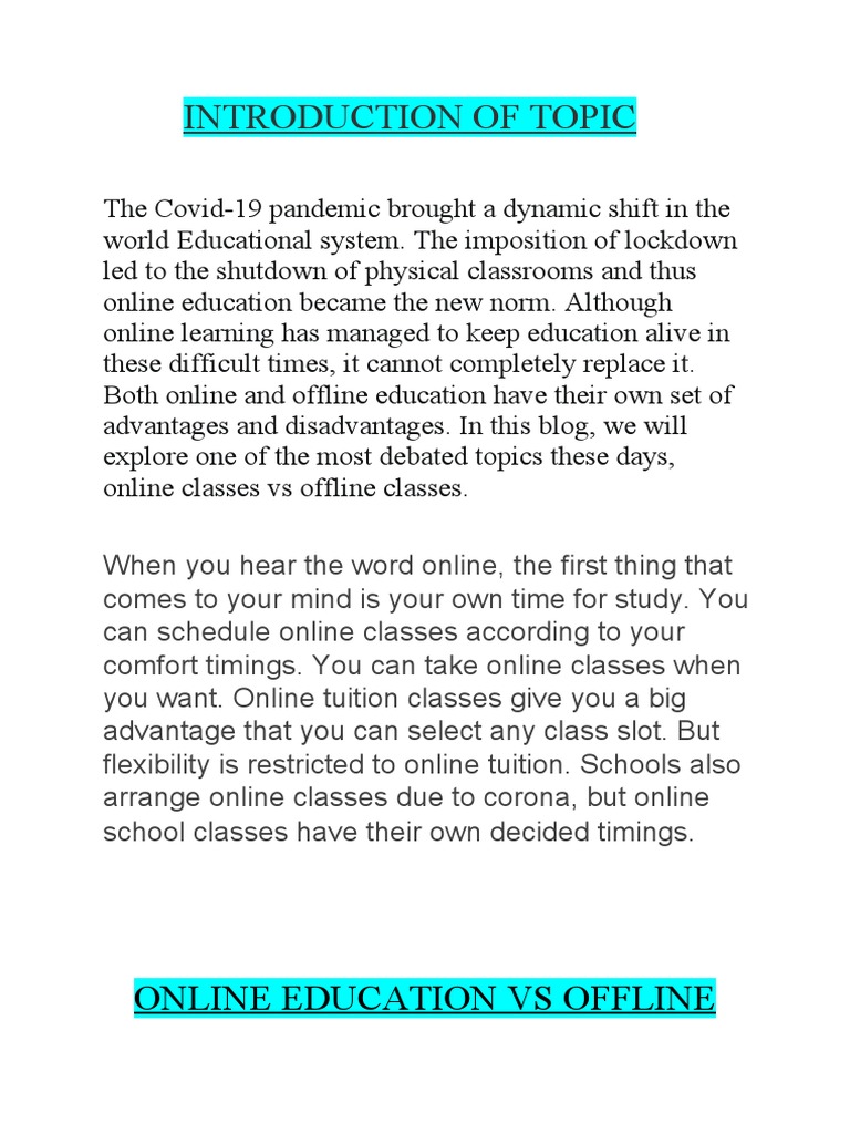 ONLINE VS OFFLINE EDUCATION COMPARISON | PDF | Educational Technology ...