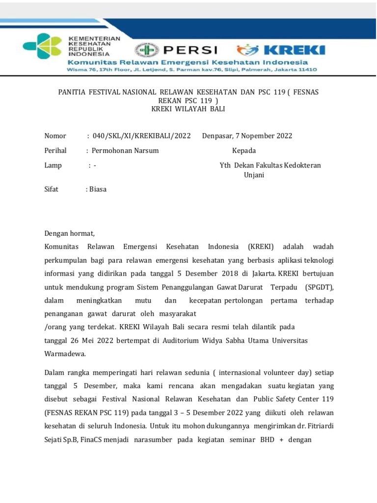 Permohonan Narsum FESNAS Bali | PDF | Bisnis