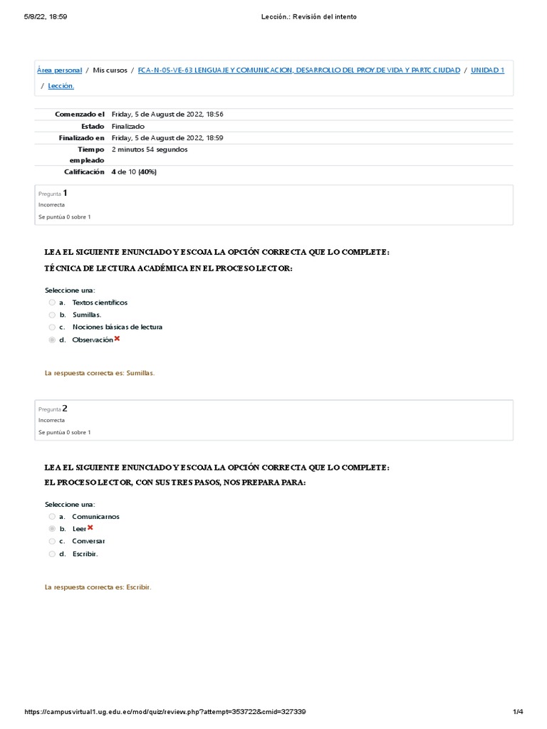 Lección. - Revisión Del Intento 2 | PDF | Aprendizaje | Cognición