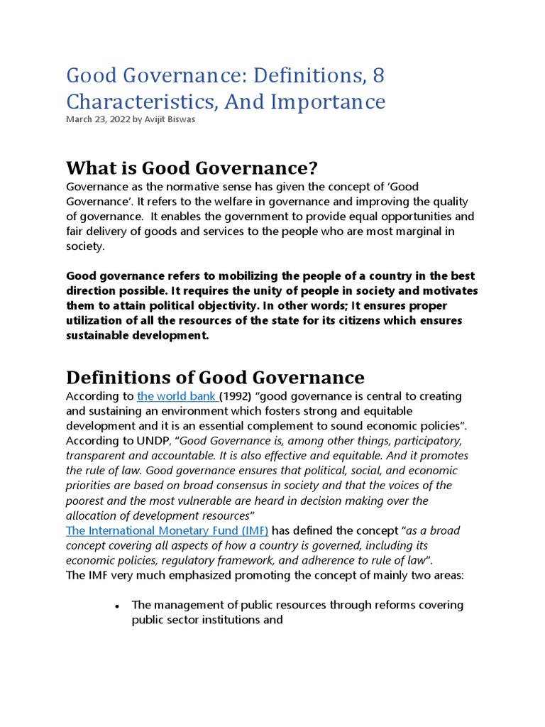 Good Governance: Key Traits & Importance | PDF | Governance | Good ...