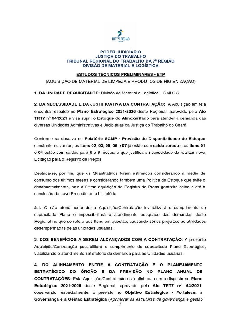 012 Documento Estudostcnicospreliminares Etp TR Materialdelimpezaeprodutosdehigien | PDF ...