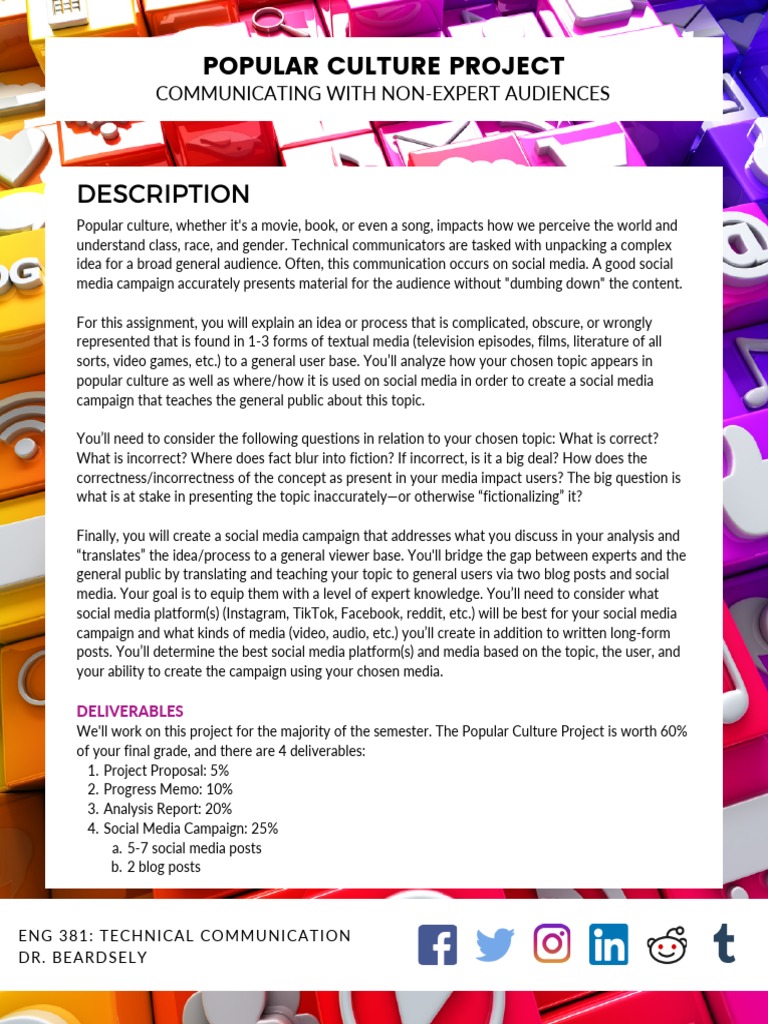 Spring 2023 Popular Culture Project Assignment Sheet & Rubric | PDF ...