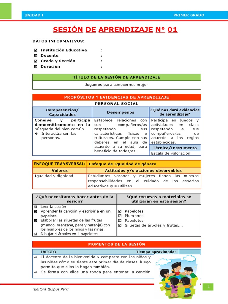Sesiones de Aprendizaje - Unidad Didáctica I - Editora Quipus Perú | PDF | Aprendizaje | Dibujo