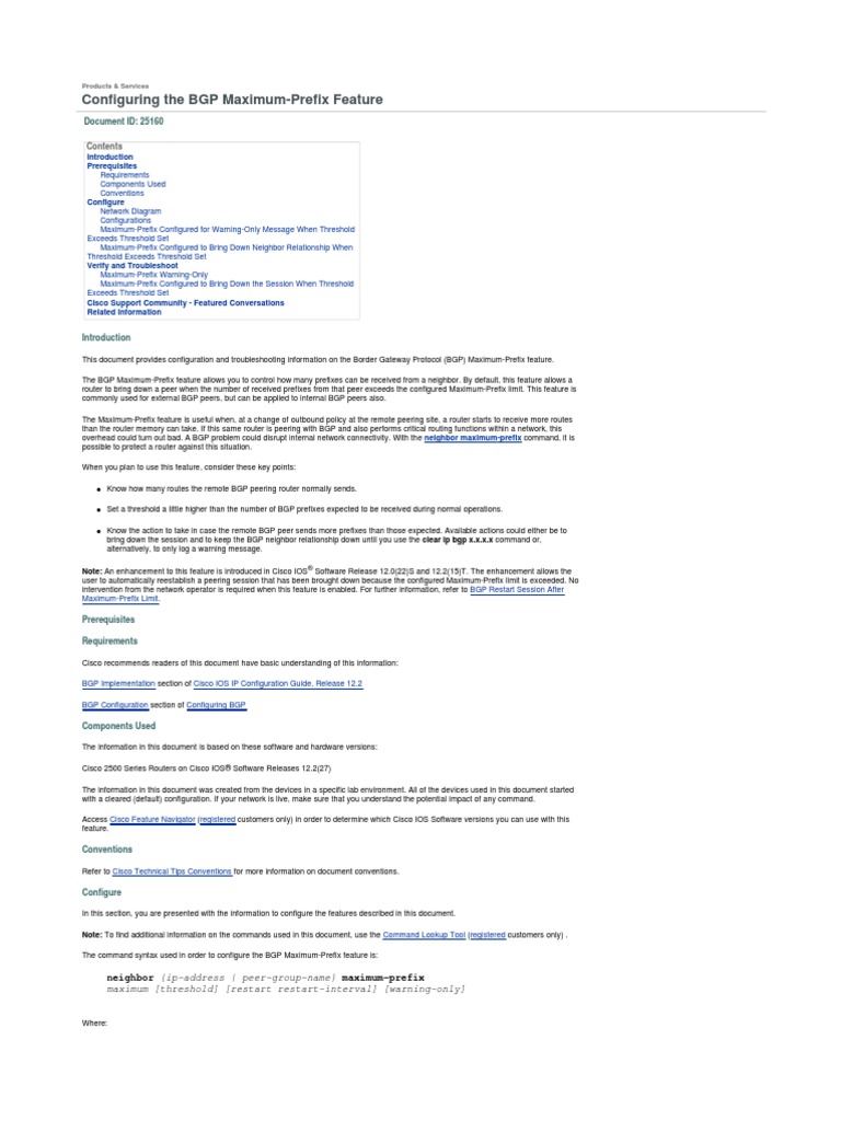bgp-maximum-prefix | PDF | Router (Computing) | Ip Address