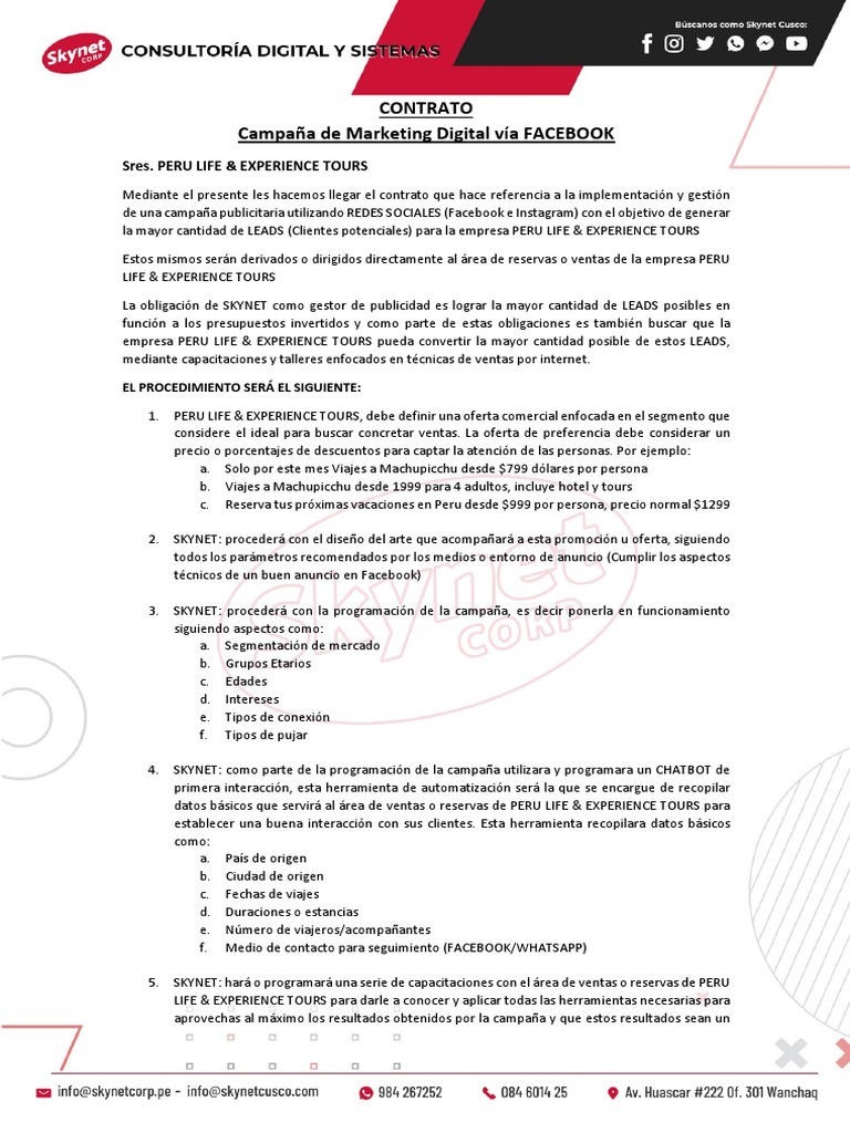 Contrato de Marketing en Facebook | PDF | Presupuesto | Marketing
