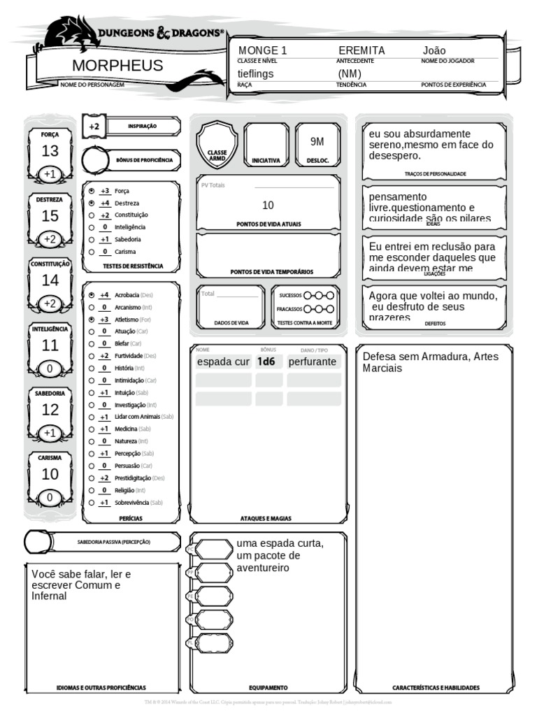 Ficha-De-Personagem - Morpheus | PDF