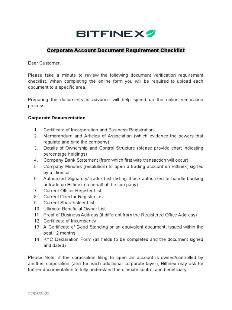Bitfinex - Corporate Account Document Requirement | PDF | Identity ...