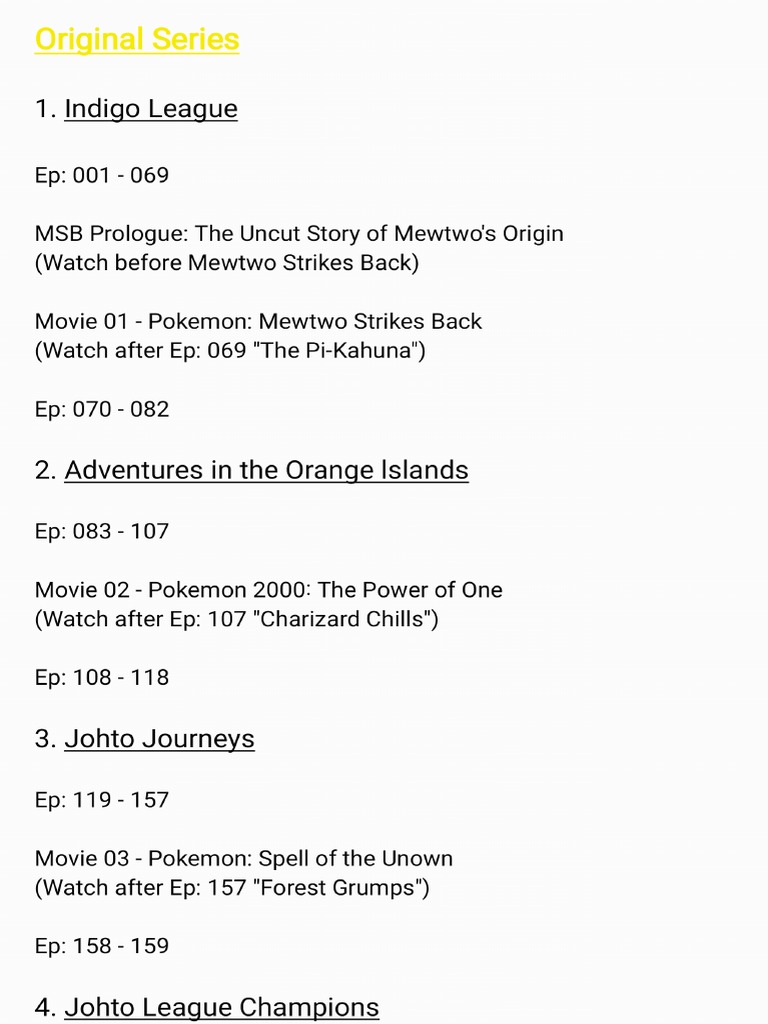 Pokemon Anime Chronological Order | PDF