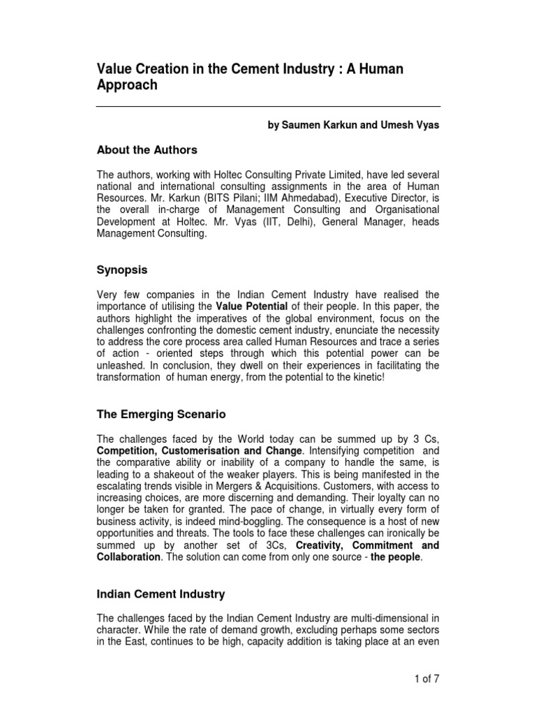 Value Creation in Cement Industry | PDF | Empowerment | Concrete