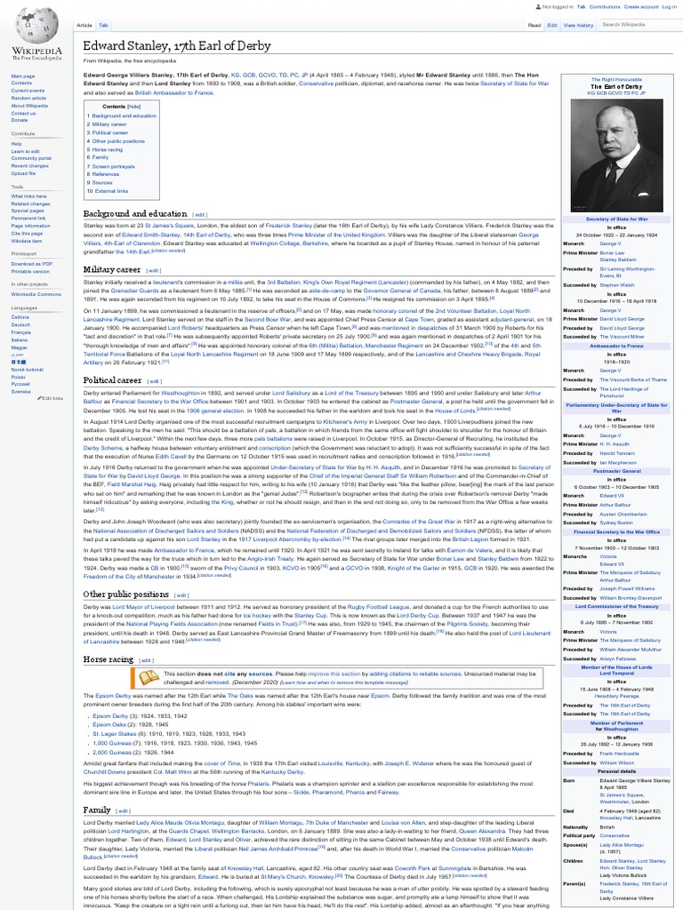 Edward Stanley - 17th Earl of Derby | PDF